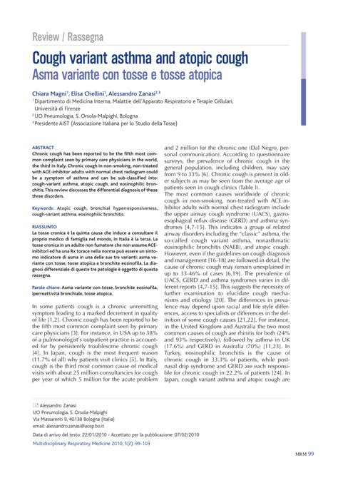 Pdf Cough Variant Asthma And Atopic Cough