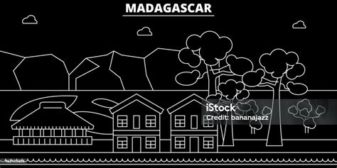 마다 가스 카 르 실루엣 스카이 라인 벡터 도시 마다가스카르 선형 건축 건물 마다가스카르 여행 일러스트 레이 션 개요 Landmarkflat 아이콘 마다가스카르 라인 배너