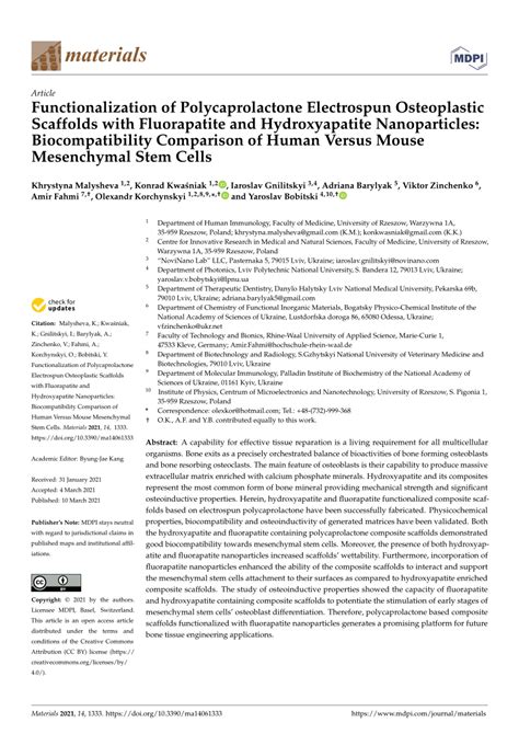 Pdf Materials Functionalization Of Polycaprolactone Electrospun Osteoplastic Scaffolds With