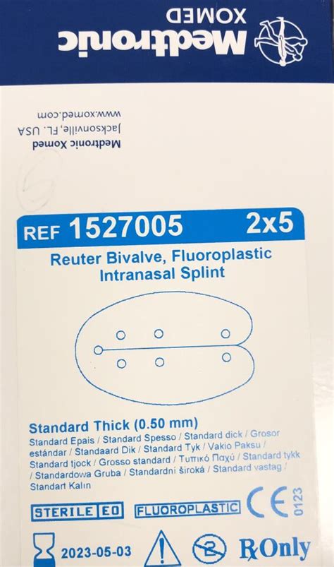 New Medtronic 1527005 Reuter Bivalve Fluoroplastic Intranasal Splint