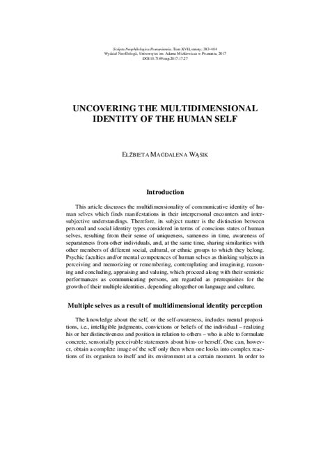 Pdf Uncovering The Multidimensional Identity Of The Human Self