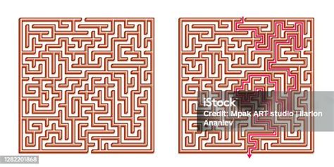 벡터 3d Isometric 쉬운 사각형 미로 포함 된 솔루션미로 조정 문제 해결 의사 결정 기술 테스트를위한 재미 Amp 교육 마인드 게임 3차원 형태에 대한 스톡 벡터