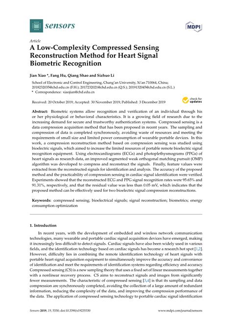 Pdf A Low Complexity Compressed Sensing Reconstruction Method For Heart Signal Biometric