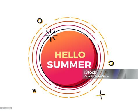 안녕하세요 여름 텍스트는 주변에 기하학적 모양이 있는 양식화된 태양 모양 안에 있습니다 벡터 배너 또는 그래픽 요소 그림 계절에