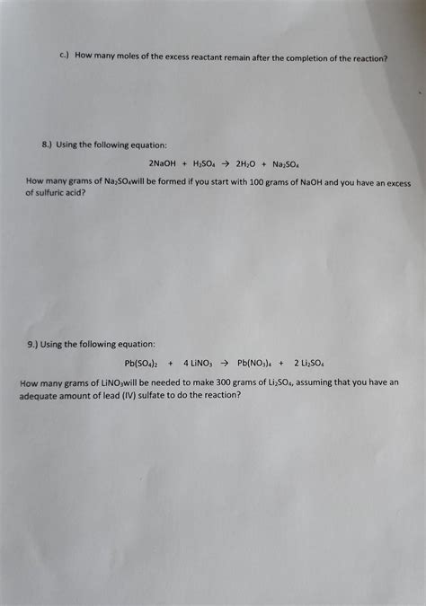Solved C How Many Moles Of The Excess Reactant Remain Chegg