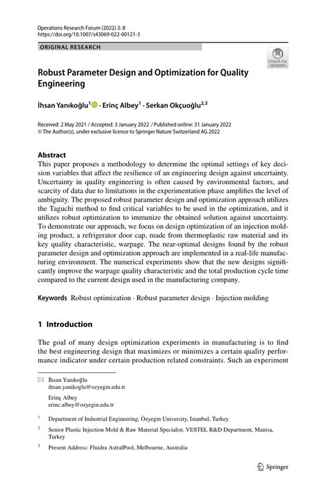 Pdf Robust Parameter Design And Optimization For Quality Engineering