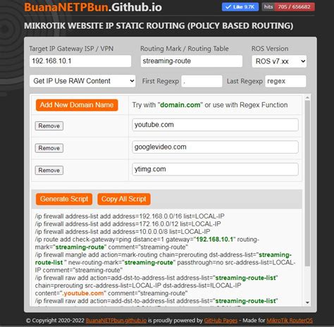MikroTik Website IP Static Routing Policy Based Routing Generator O OM