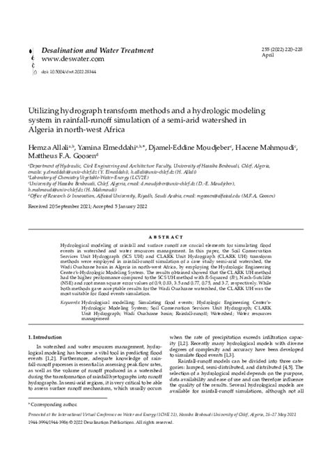 Pdf Utilizing Hydrograph Transform Methods And A Hydrologic Modeling System In Rainfall Runoff