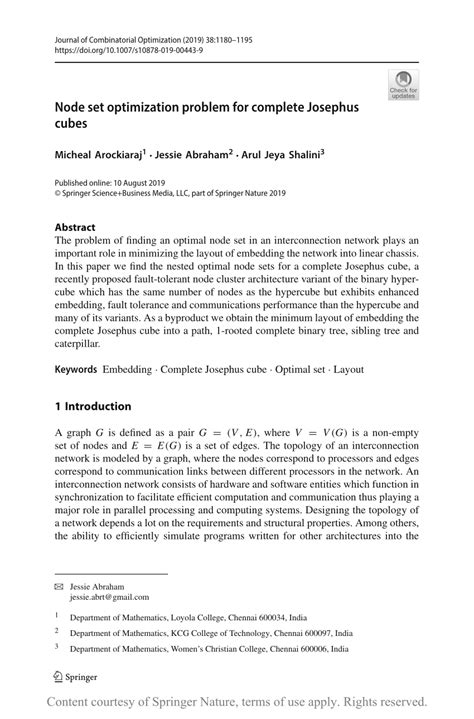 Node Set Optimization Problem For Complete Josephus Cubes Request Pdf