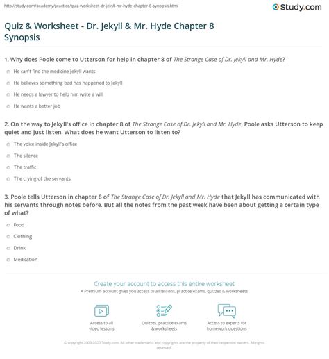 Quiz Worksheet Dr Jekyll Mr Hyde Chapter 8 Synopsis Study Com