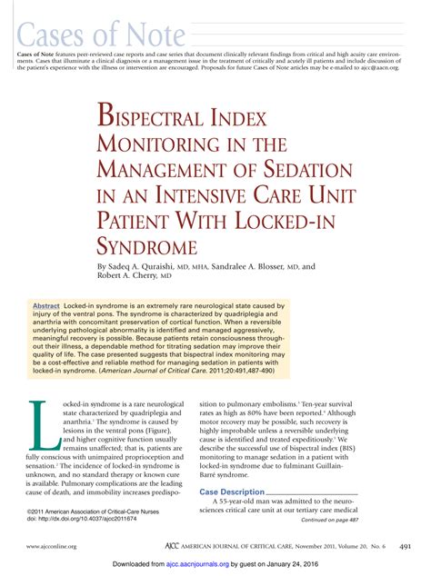 Pdf Bispectral Index Monitoring In The Management Of Sedation In An Intensive Care Unit