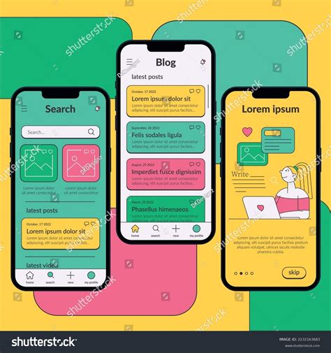 Colored Mobile App Ui Mockup Template เวกเตอร์สต็อก ปลอดค่าลิขสิทธิ์