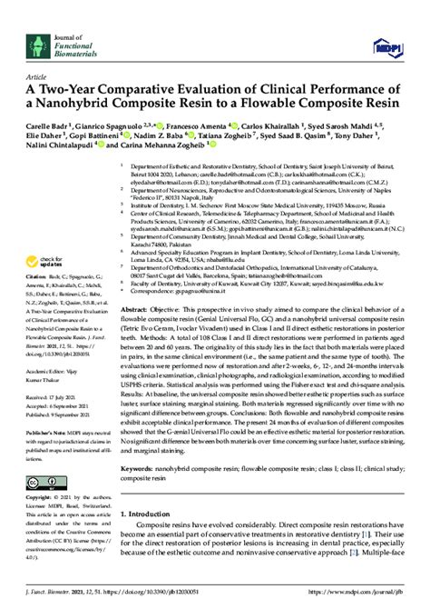 Pdf A Two Year Comparative Evaluation Of Clinical Performance Of A Nanohybrid Composite Resin