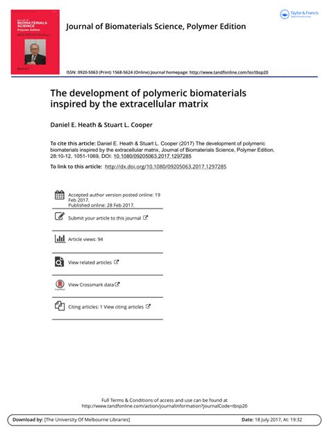 Pdf The Development Of Polymeric Biomaterials Inspired By The Extracellular Matrix