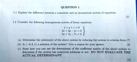 SOLVED QUESTION N Explain The Difference Between Consistent And An Inconsistent System Of