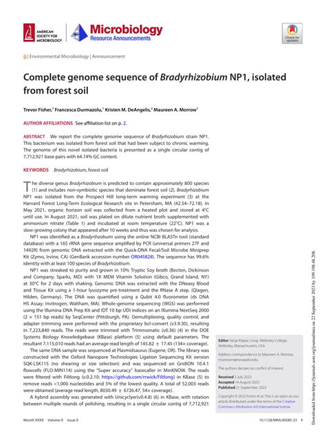 Pdf Complete Genome Sequence Of Bradyrhizobium Np1 Isolated From