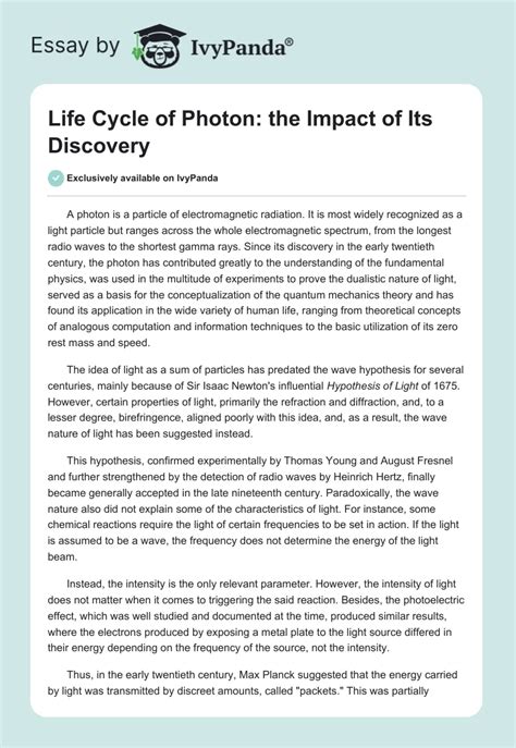Life Cycle Of Photon The Impact Of Its Discovery 1442 Words