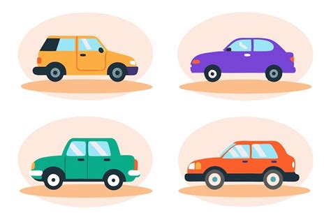 색 배경 에 차 세트 평평 한 일러스트레이션 프리미엄 Ai 생성 벡터