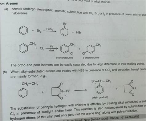 A Arenes Undergo Electrophilic Aromatic Substitution With Cl2 Br2 Or