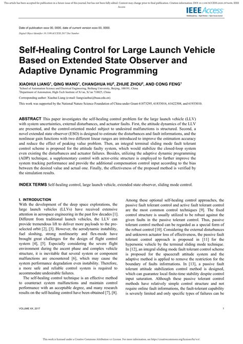 Pdf Self Healing Control For Large Launch Vehicle Based On Extended State Observer And