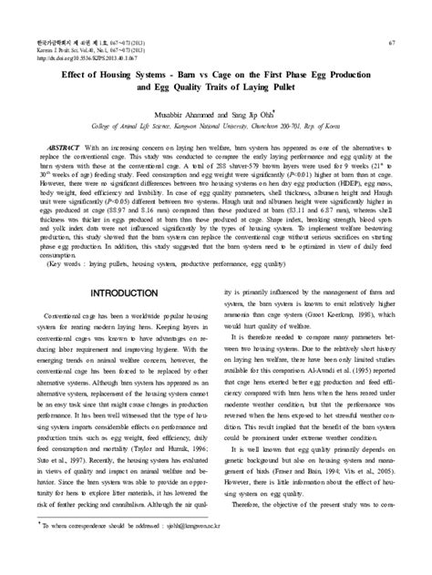 Pdf Effect Of Housing Systems Barn Vs Cage On The First Phase Egg