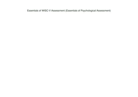 PPT READ PDF Essentials Of WISC V Assessment Essentials Of Psychological Assessment