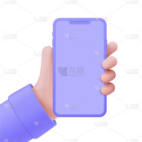 3D卡通手握移动智能手机矢量插图
