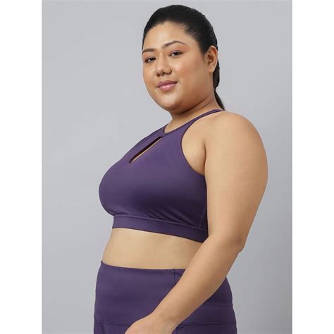 Buy Fitkin Plus Size Halter Neck High Support Purple Sports Bra Online