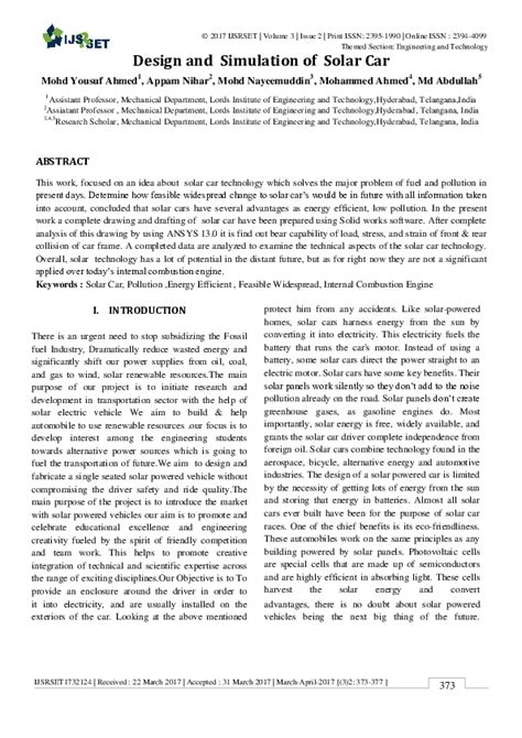 pdf design and simulation of solar car
