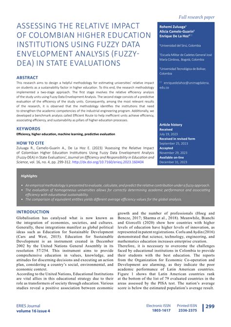 Pdf Assessing The Relative Impact Of Colombian Higher Education Institutions Using Fuzzy Data