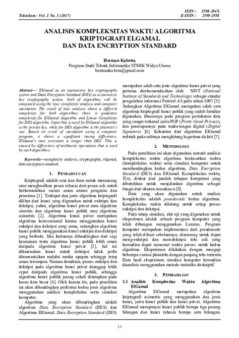 Pdf Analisis Kompleksitas Waktu Algoritma Kriptografi Elgamal Dan
