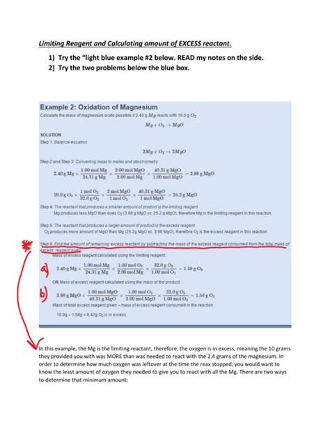 Limiting Reagent Excess Reactant Chemistry Practice