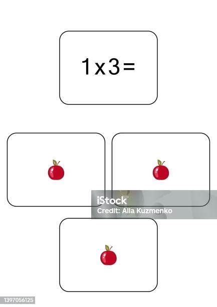 곱셈 표 1 예를 들어 그림이있는 수학 카드 곱셈 사각형 벡터 일러스트레이션 인쇄 된 제품 배너 어린이를위한 테이블 학생 학교 교육 논리적 과제 0명에 대한 스톡 벡터 아트