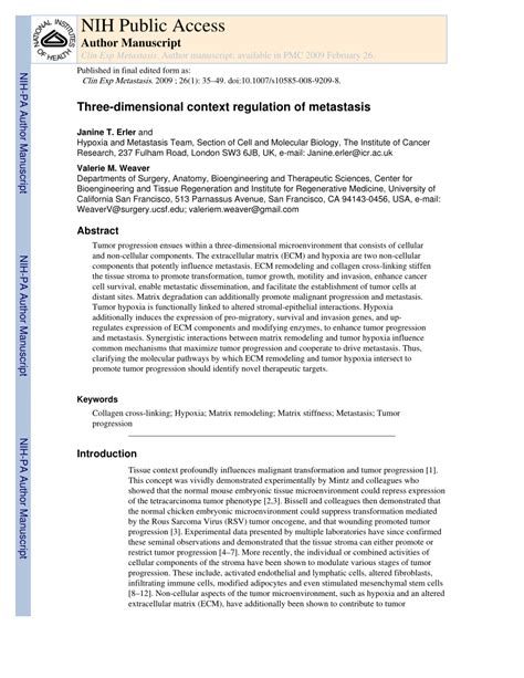 Pdf Three Dimensional Context Regulation Of Metastasis
