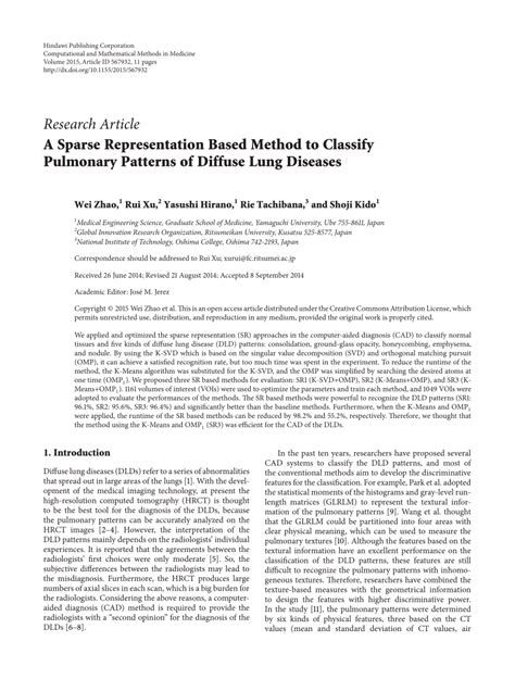 Pdf A Sparse Representation Based Method To Classify Pulmonary