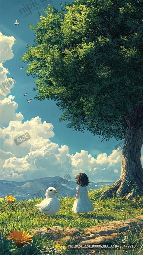 Ai创作图梦幻风景女孩 风景插画壁纸 治愈系手绘壁纸 大树下小馒头 唯美治愈画面 治愈系儿插 插画唯美风景 躺在树下的小女孩插画 大树绿叶草地花丛 好看的壁纸 树下休息的女孩 夏天大树乘凉