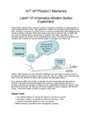 Lab D Kinematics A IT AP Physics C Mechanics Lab D Kinematics Modern Galileo Experiment