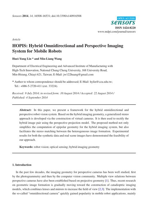 Pdf Hopis Hybrid Omnidirectional And Perspective Imaging System For Mobile Robots