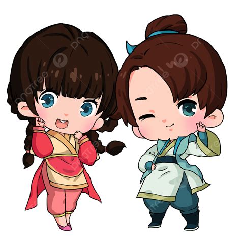만화 일러스트 커플 사진 한복 연인 소년들 여학생 Png 일러스트 및 Psd 이미지 무료 다운로드 Pngtree