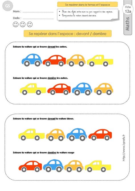 Gs Exercices Mathematiques Se Repérer Dans Lespace Devant Derrière