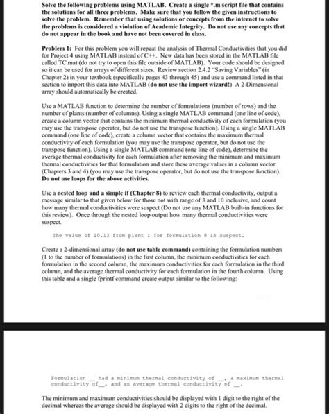 Solve The Following Problems Using Matlab Create A