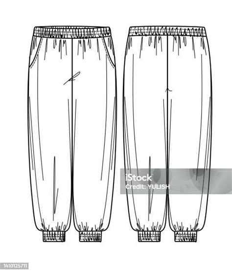 벡터 트렌디 한 여성 바지 스케치 살와르 바지 패션 Cad 기술 도면 패션 플랫 0명에 대한 스톡 벡터 아트 및 기타 이미지 0명 겨울 궁전 Istock