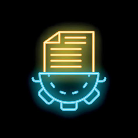 Neon Icon Of Document Being Processed By Machine Learning Algorithm