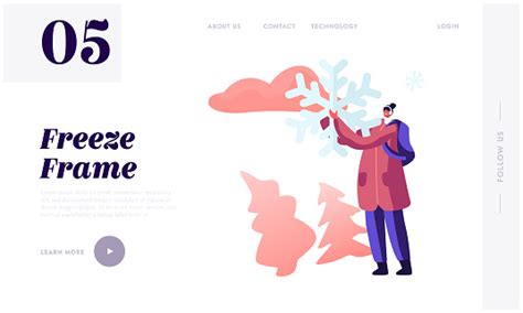 크리스마스와 새해 휴일 재미있는 웹 사이트 방문 페이지 겨울 웹 페이지 배너에서 거리에서 재생 손에 거대한 눈송이를 들고 배낭행복 소녀 만화 플랫 벡터 일러스트 1월에 대한