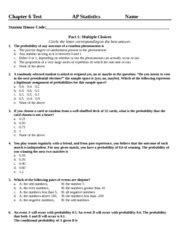 Cha 6 Test 1 1 Chapter 6 Test AP Statistics Name Stanton Honor Code