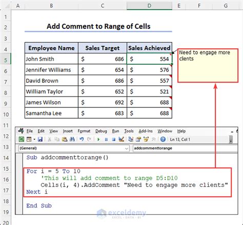 How To Use Excel Vba To Add A Comment To A Cell 3 Examples Exceldemy