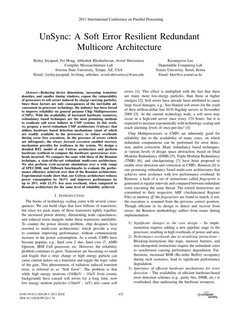 PDF UnSync A Soft Error Resilient Redundant Multicore Architecture
