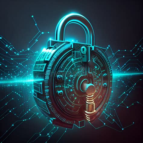 Ber Security Padlock Digital Lock On Technology Network Data Protection Background Ai Stock