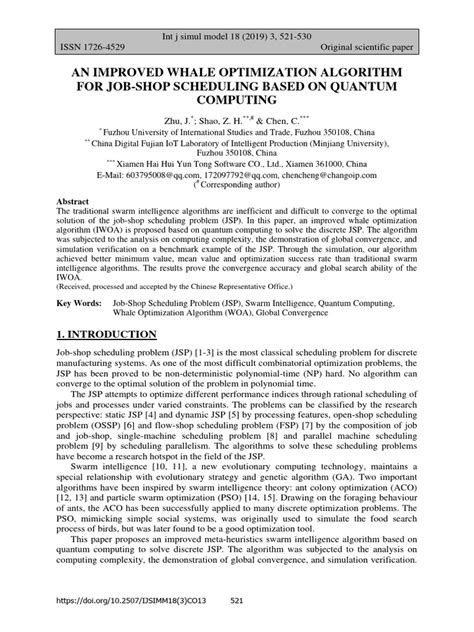 An Improved Whale Optimization Algorithm For Job Shop 1gyz01b77b Pdf