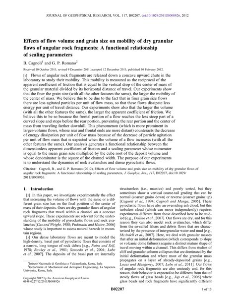Pdf Effects Of Flow Volume And Grain Size On Mobility Of Dry Granular Flows Of Angular Rock